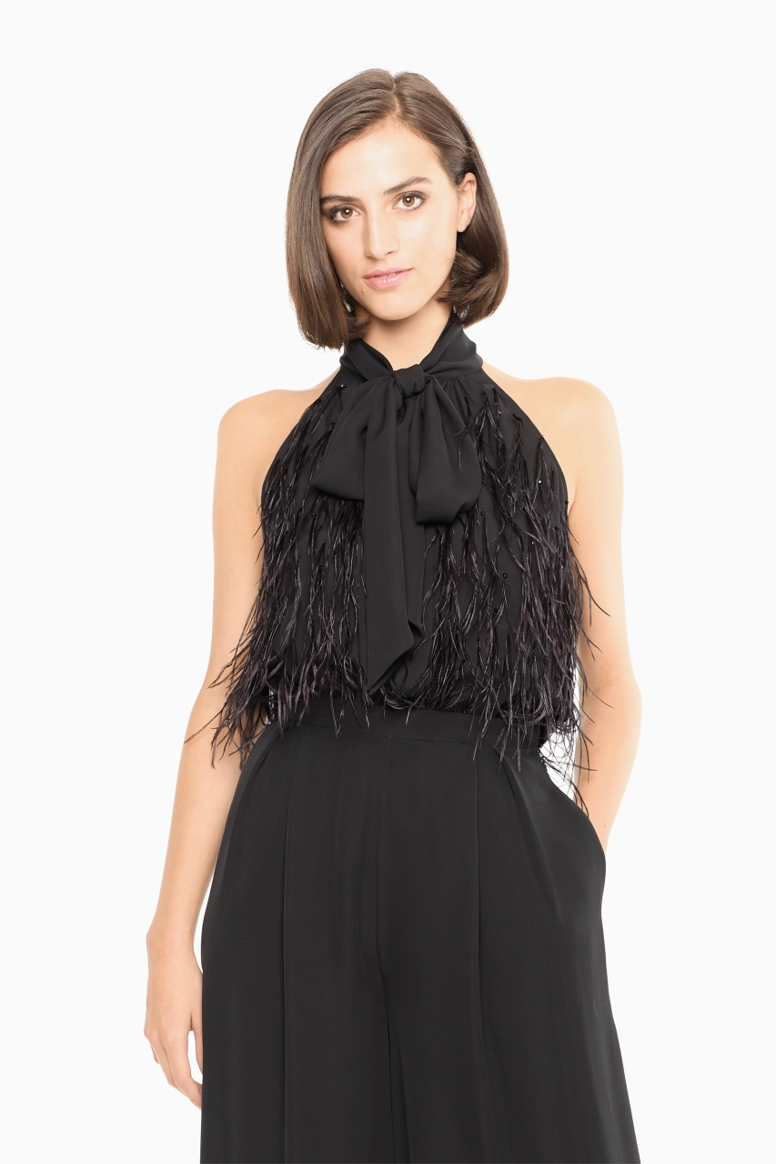 Gemma Black Embellished Halter Top