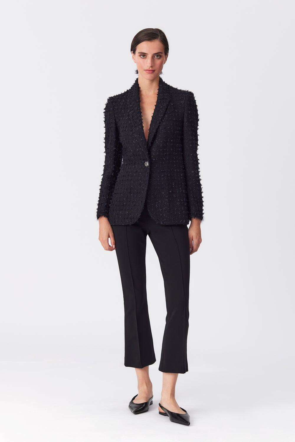 Carla Black Tweed Single-Breasted Blazer