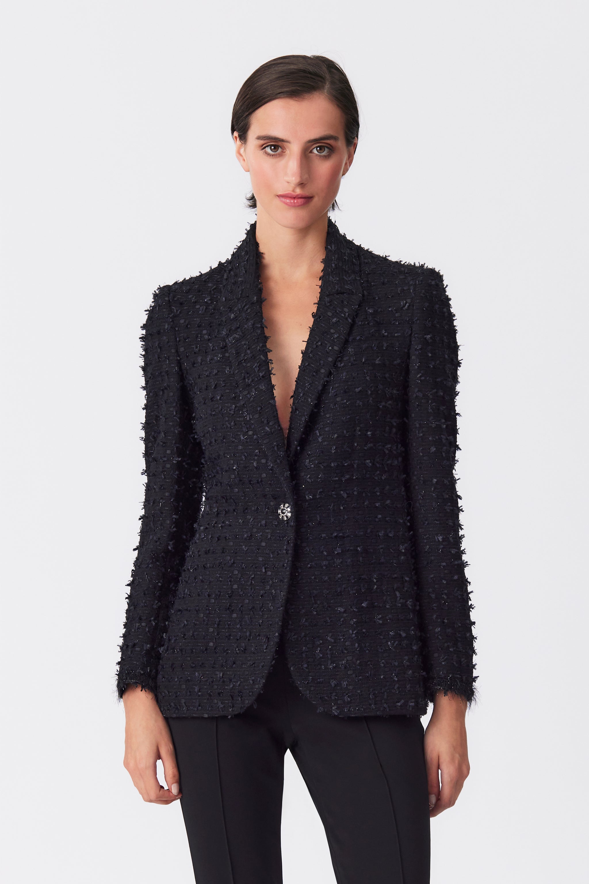 Carla Black Tweed Single-Breasted Blazer