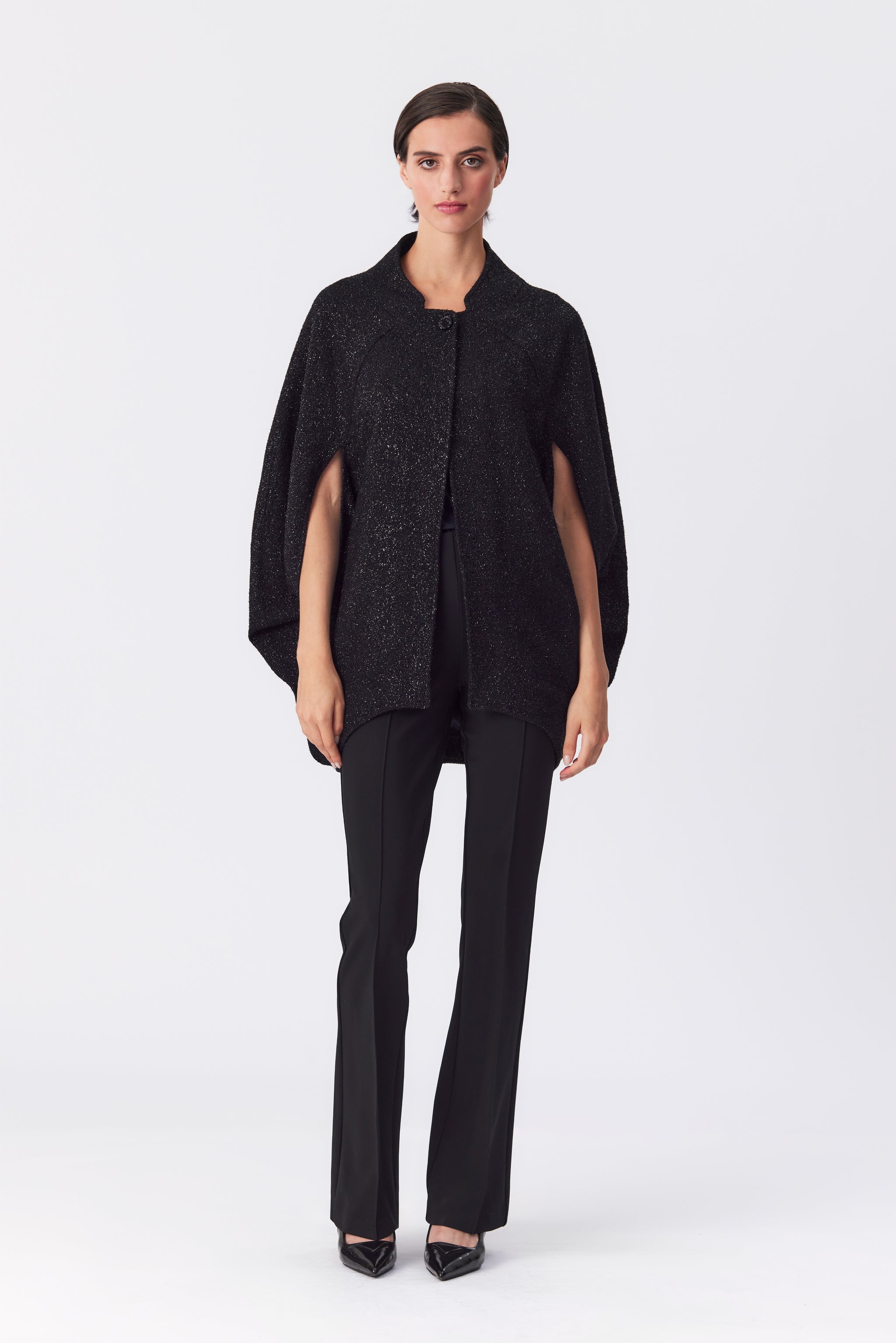 Lyra Black Lurex Tweed Cape