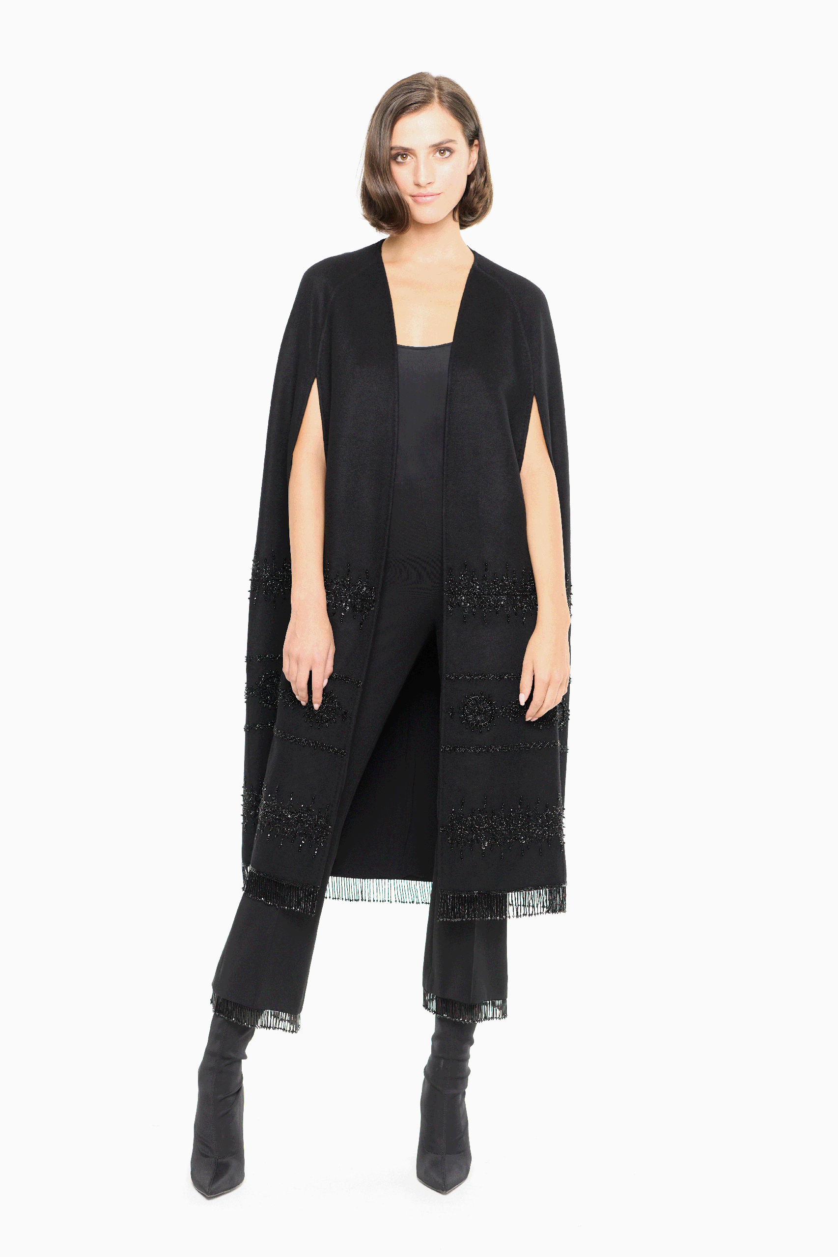 Ria Black Embellished Wool Cape